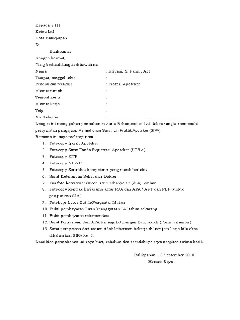 Surat Permohonan Pembuatan Sipa | PDF | Kesehatan Holistik