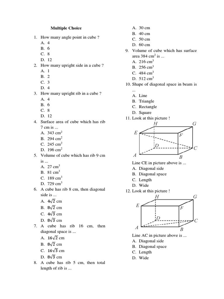 How Many Angle Point in Cube | PDF | Area | Volume