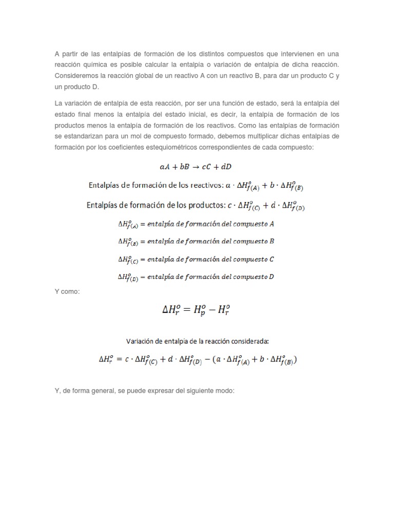 Cálculo De Entalpías De Formación Pdf Entalpía Termodinámica