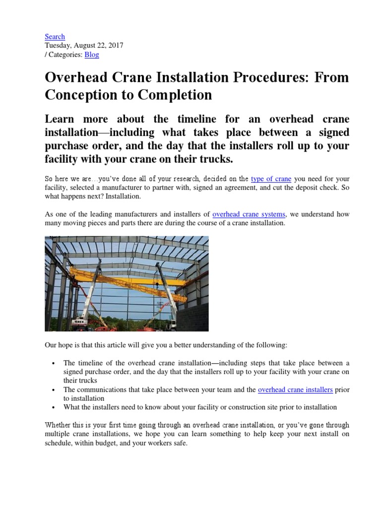Overhead Crane Installation Procedures: From Conception To Completion ...