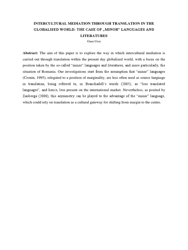 Intercultural Mediation Through Translation of Minor Languages | PDF