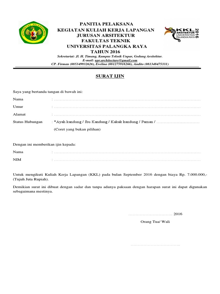 Surat Izin Dan Pernyataan KKL | PDF