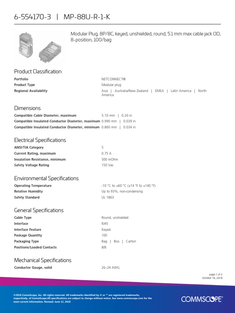 Commscope AMP RJ45 | PDF | Electrical Connector | Equipment
