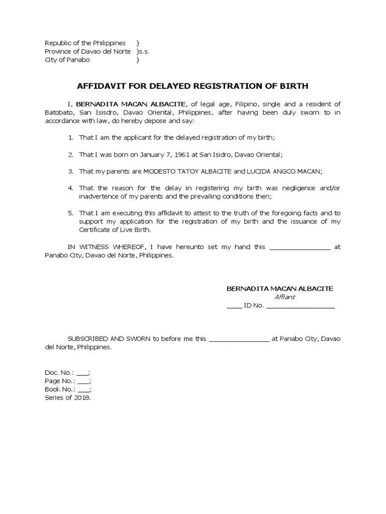 Affidavit for Delayed Birth Registration | PDF | Wellness