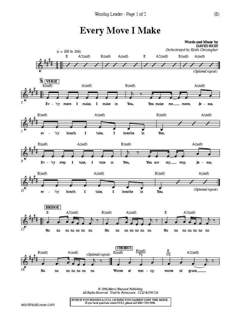 Every Move I Make (David Ruis) Lead Sheet