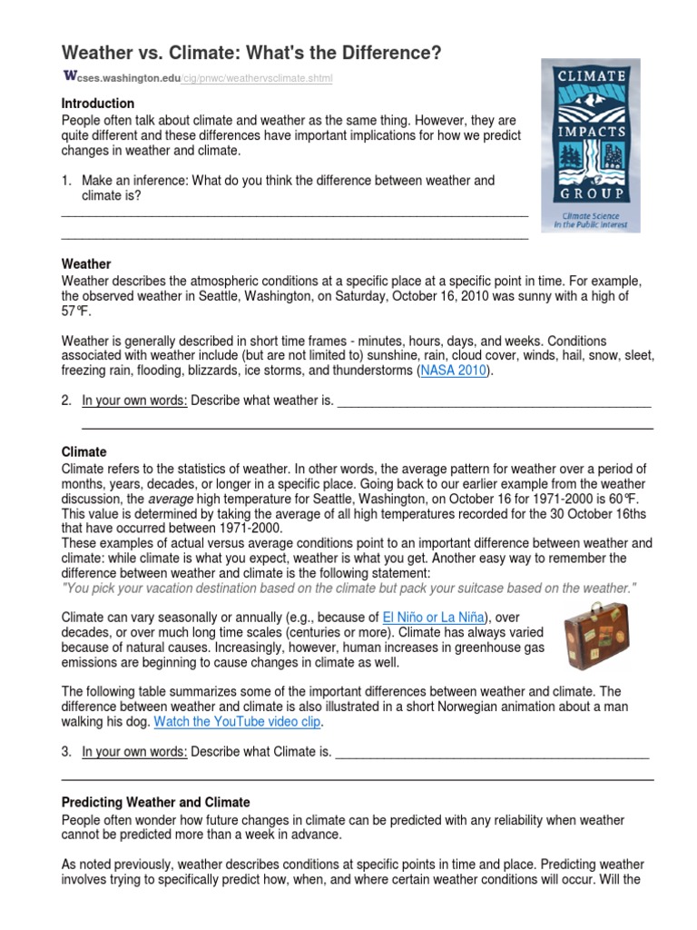 Weather Vs Climate Article and Venn Diagram | PDF | Weather | Weather ...