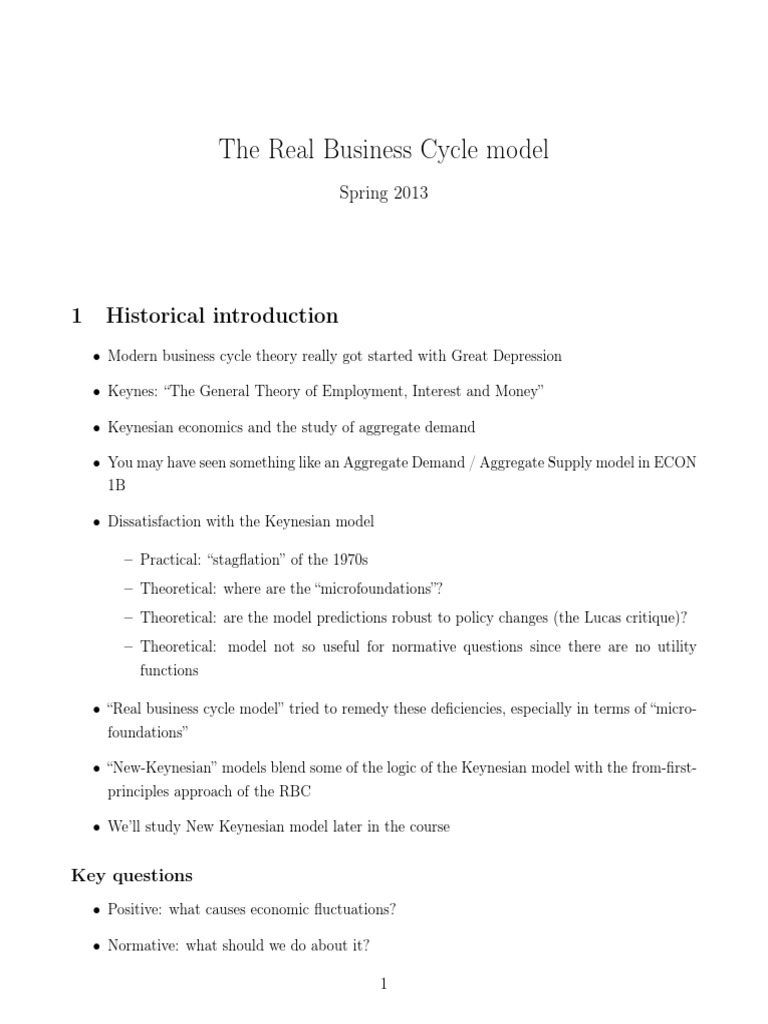 The Real Business Cycle Model: 1 Historical Introduction | PDF ...