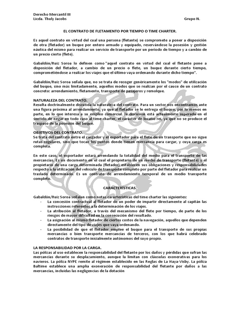 Trabajo Time Charter | PDF | Póliza de seguros | Buques