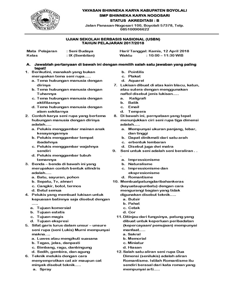 Contoh Soal SBK 9 | PDF