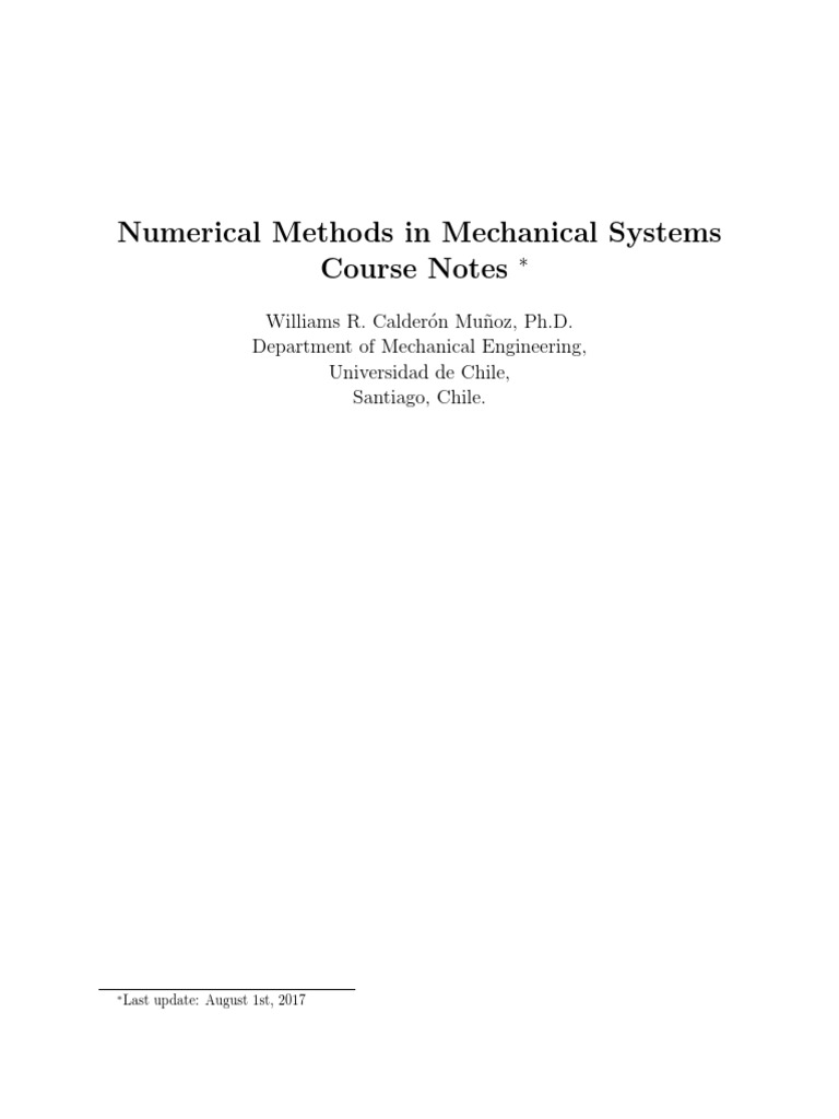 Numerical Methods in Mechanical Systems Course Notes: Last Update ...