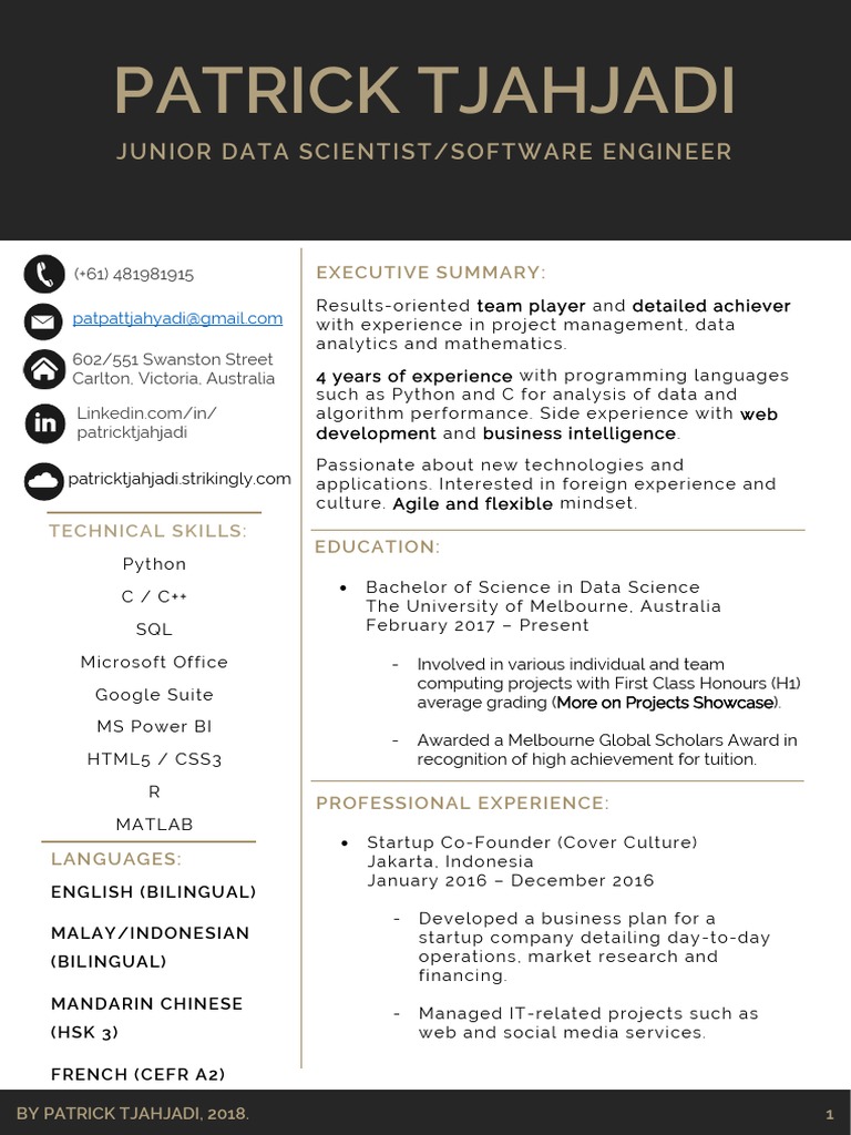 Patrick Tjahjadi: Junior Data Scientist/Software Engineer | PDF ...