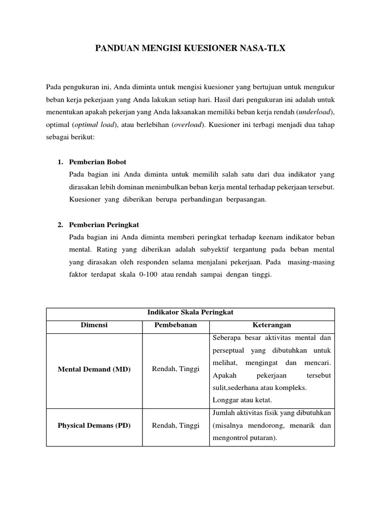 Kuesioner NASA TLX | PDF