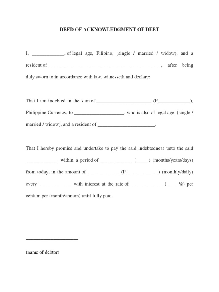 Deed of Acknowledgment of Debt | PDF