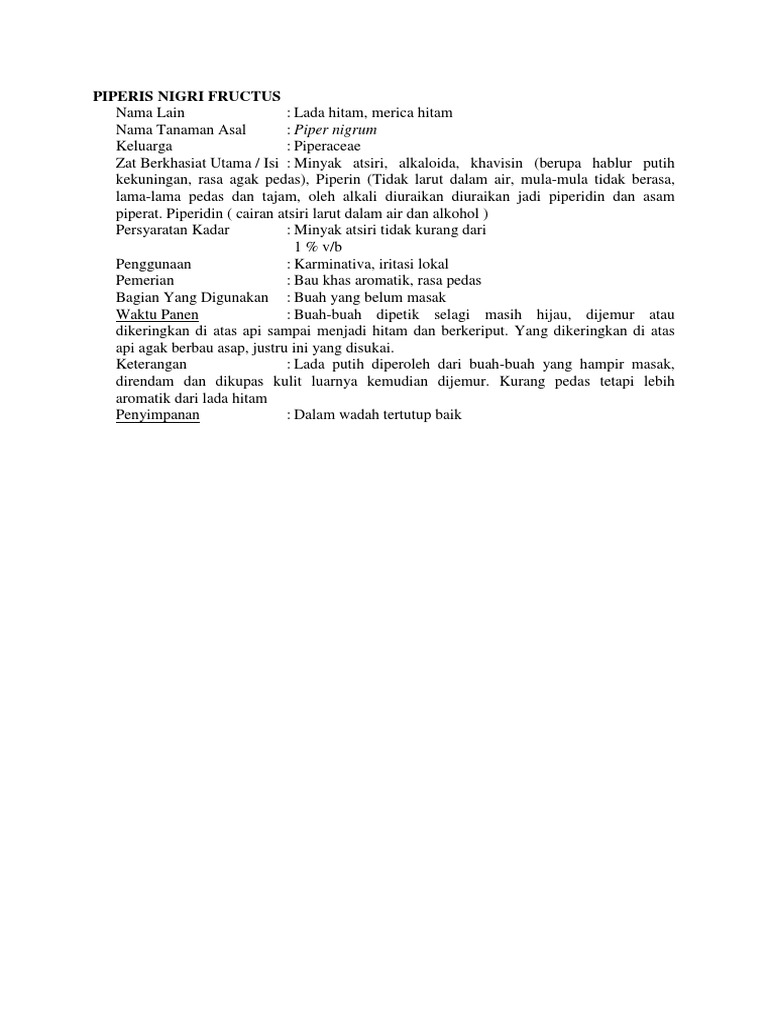 Piperis Nigri Fructus | PDF