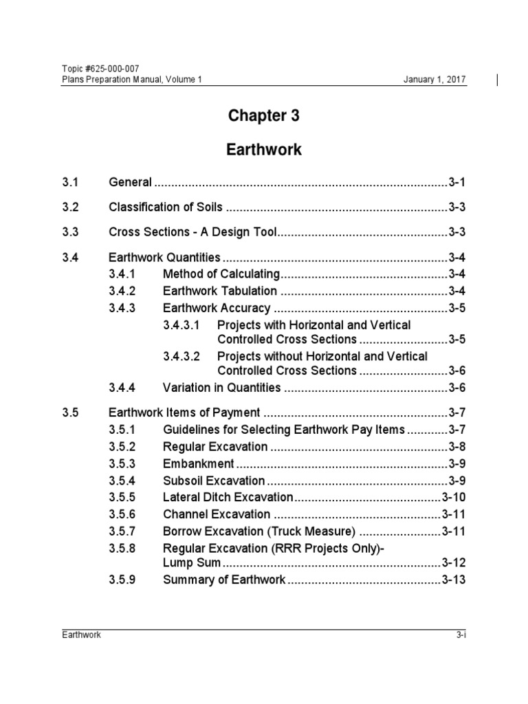 Earthwork: Topic #625-000-007 Plans Preparation Manual, Volume 1 ...