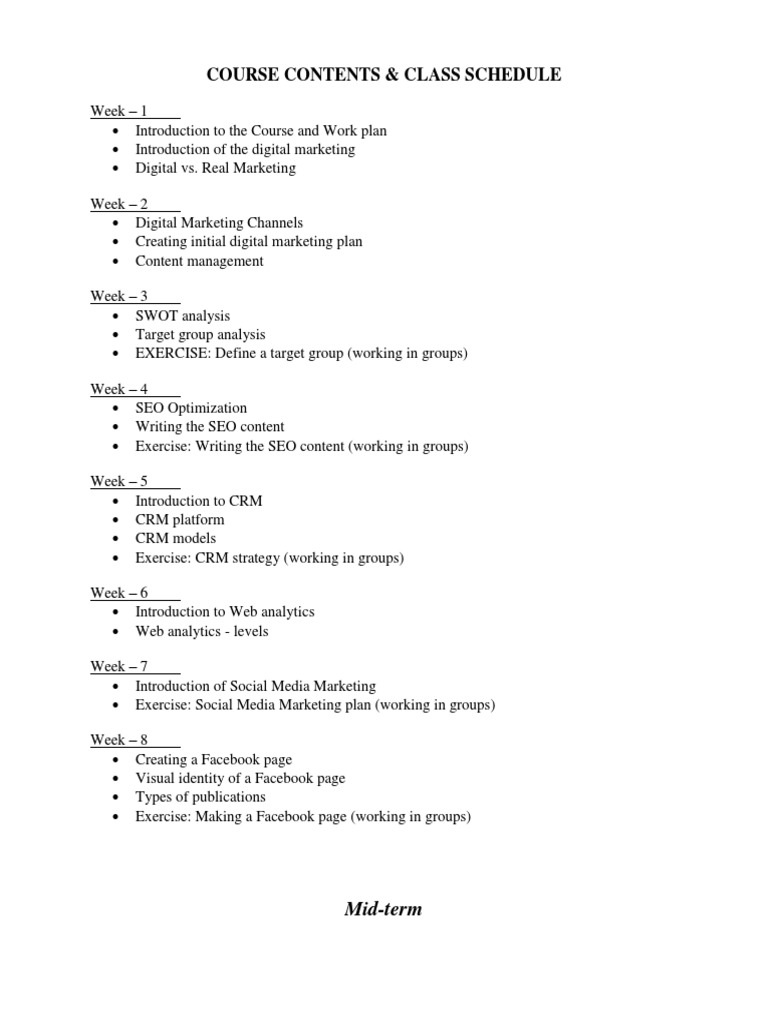 Course Contents & Class Schedule: Mid-Term | PDF | Art