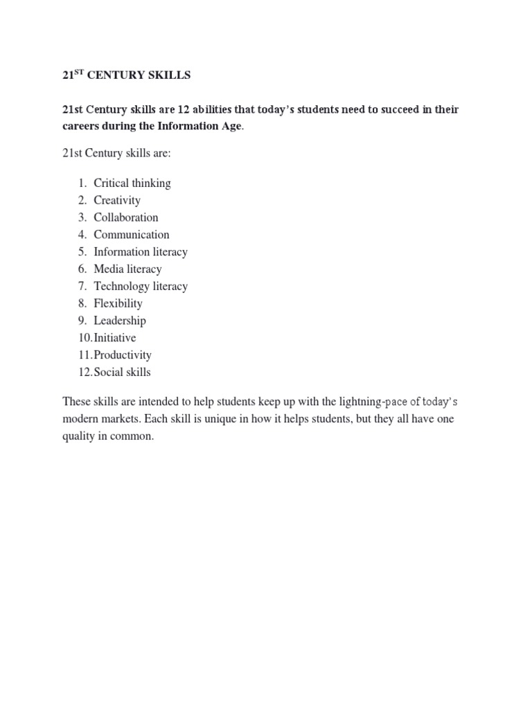 21 Century Skills 21st Century Skills Are 12 Abilities That Today's ...