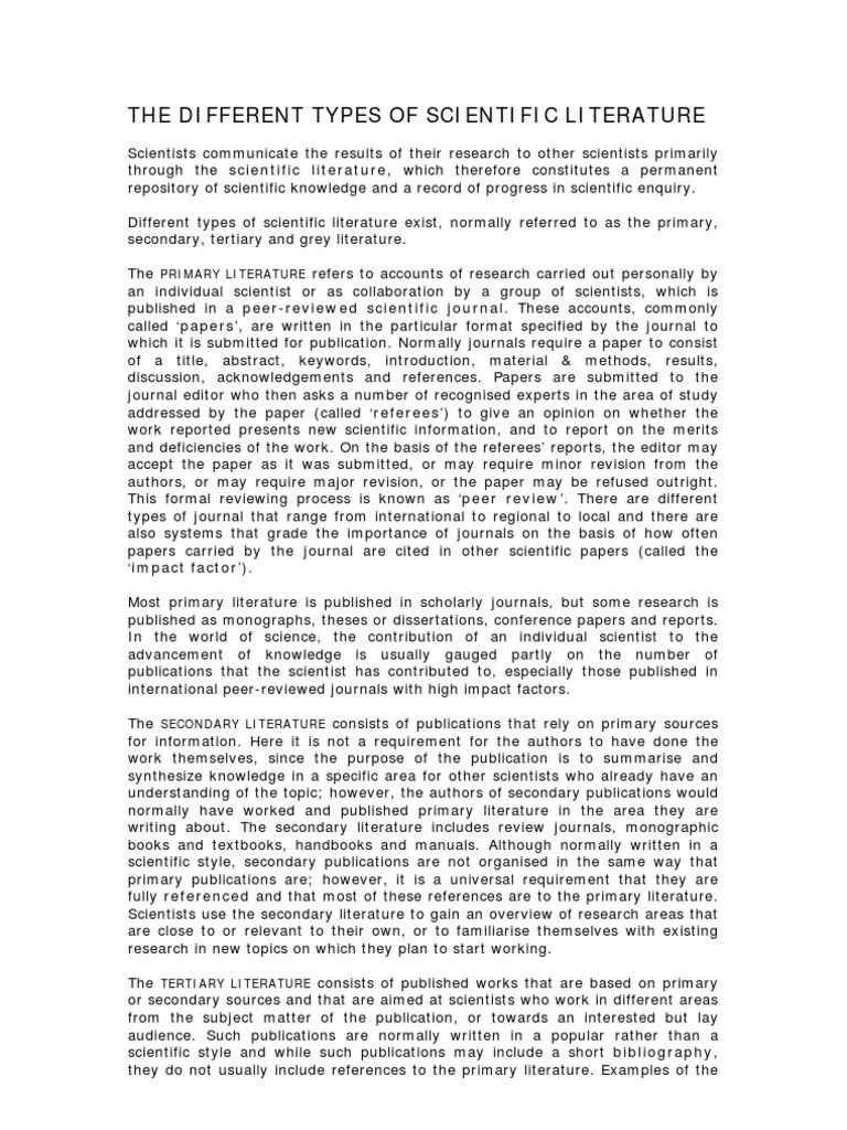 The Different Types of Scientific Literature | PDF | Primary Sources ...