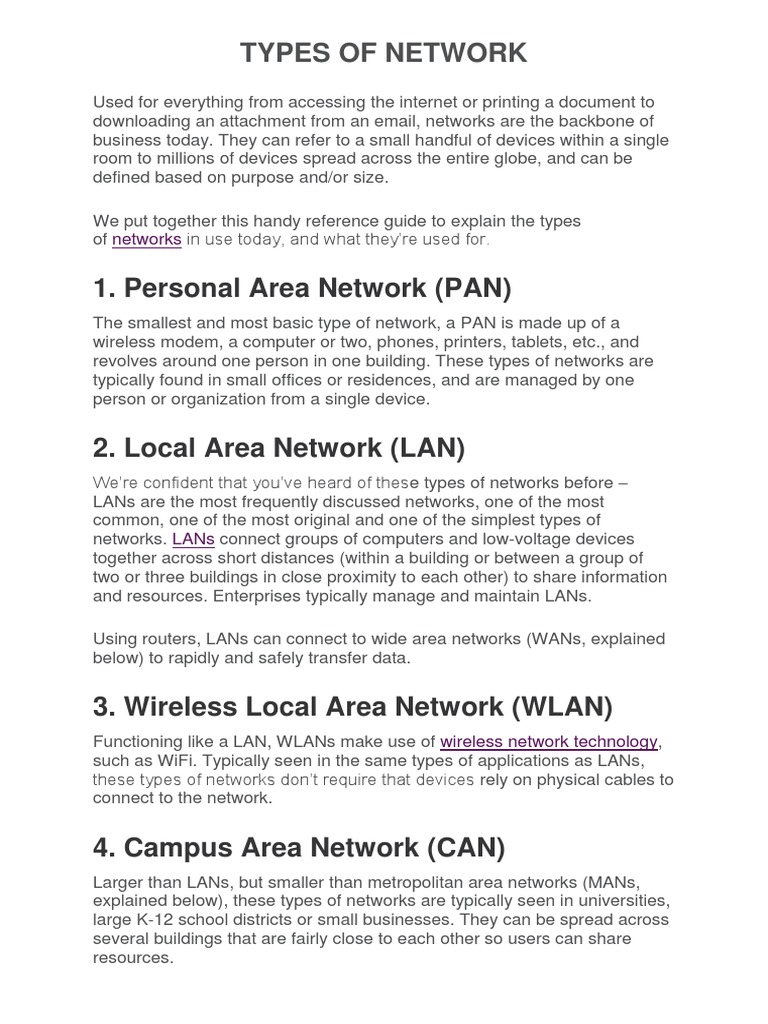 Types of Network | PDF | Local Area Network | Computer Network