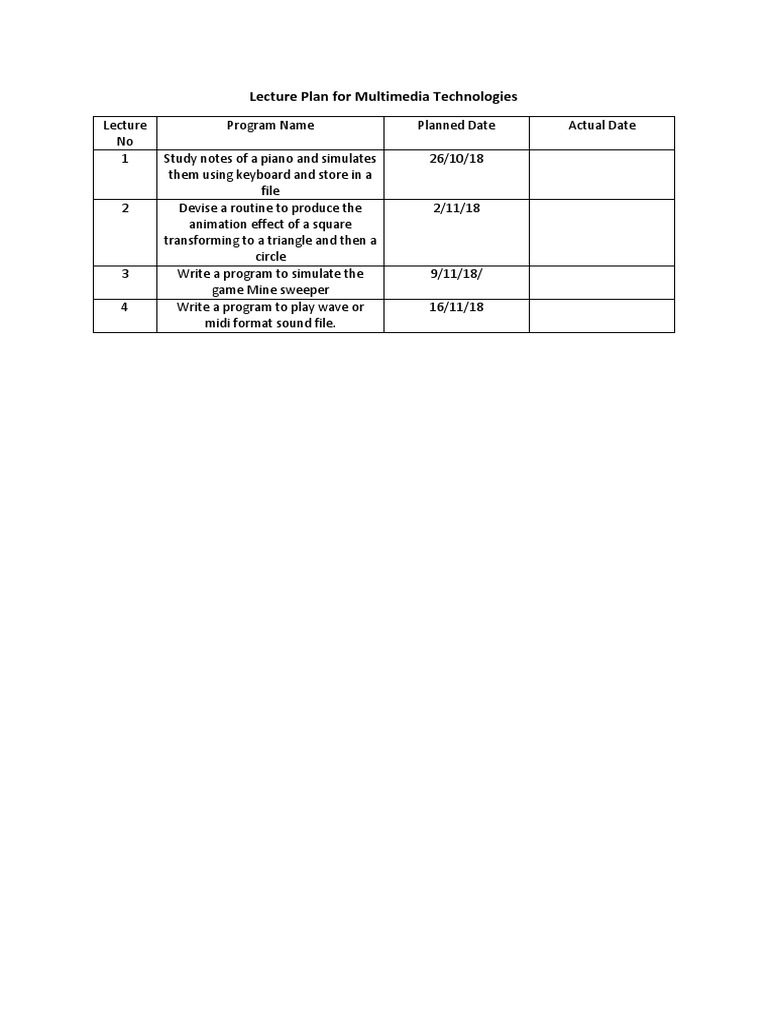 Lecture Plan For Multimedia Technologies | PDF | Games & Activities