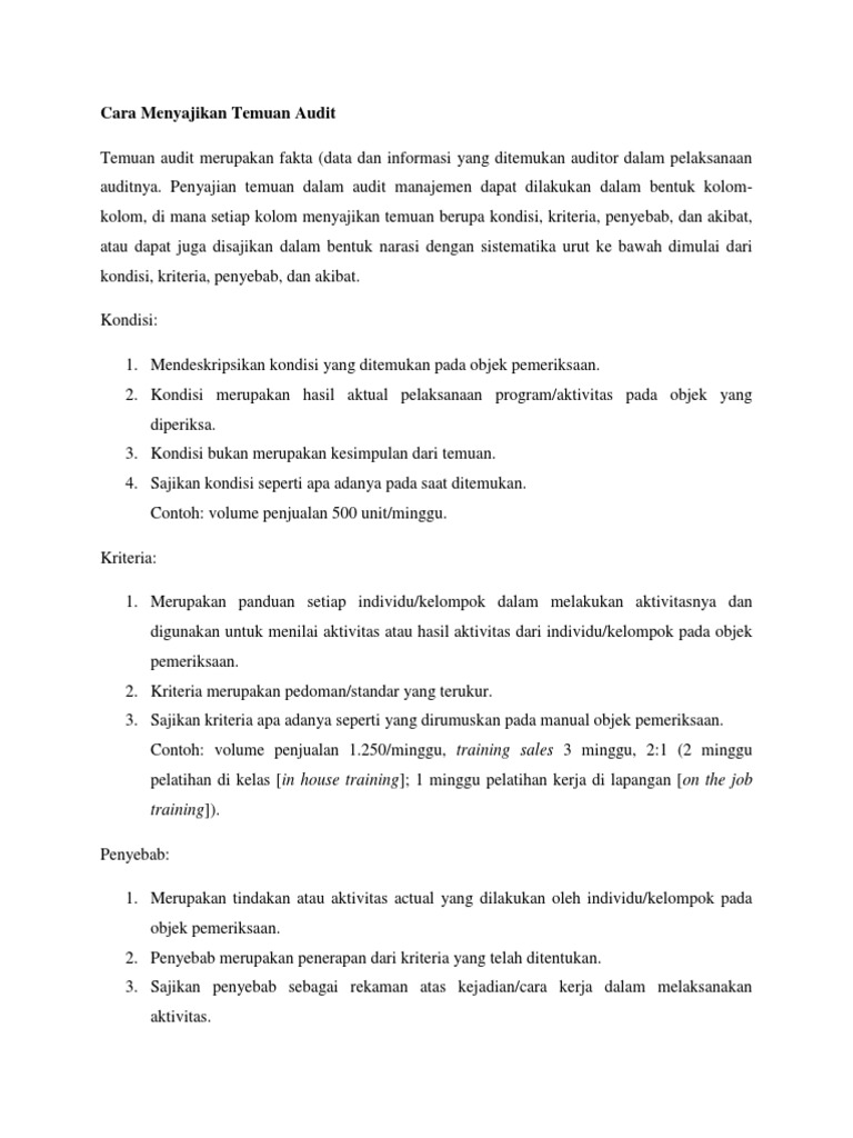 Cara Menyajikan Temuan Audit | PDF