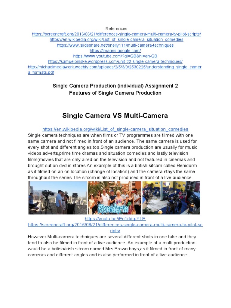 Single Camera Production | PDF | Entertainment | Leisure