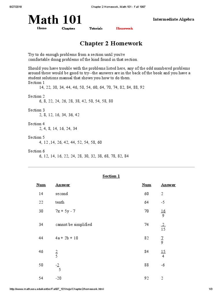 Homework (Chapter 2) Math 101 - Fall 1997 | Download Free PDF ...