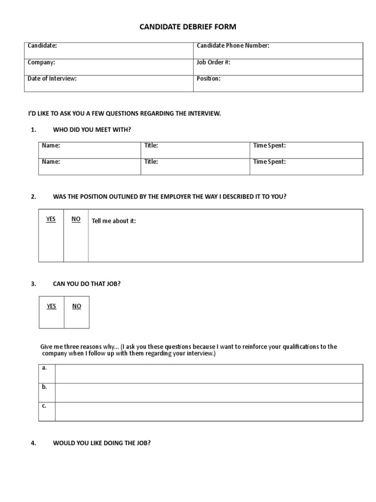 Candidate Debrief Form | PDF | Employment | Salary