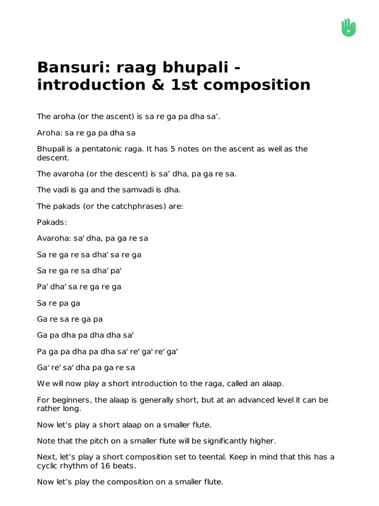 Raag Bhupali for Bansuri Beginners | PDF | Language Arts & Discipline