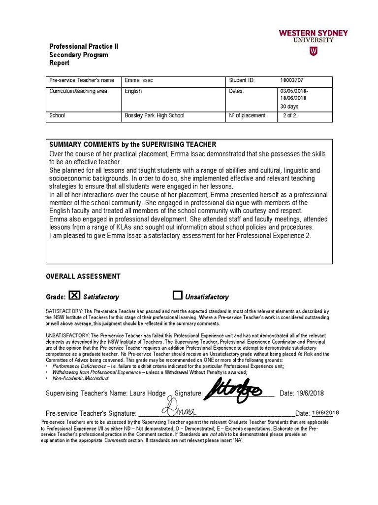 Final Report Form - Professional Experience 2 - 2h 2017 | PDF ...