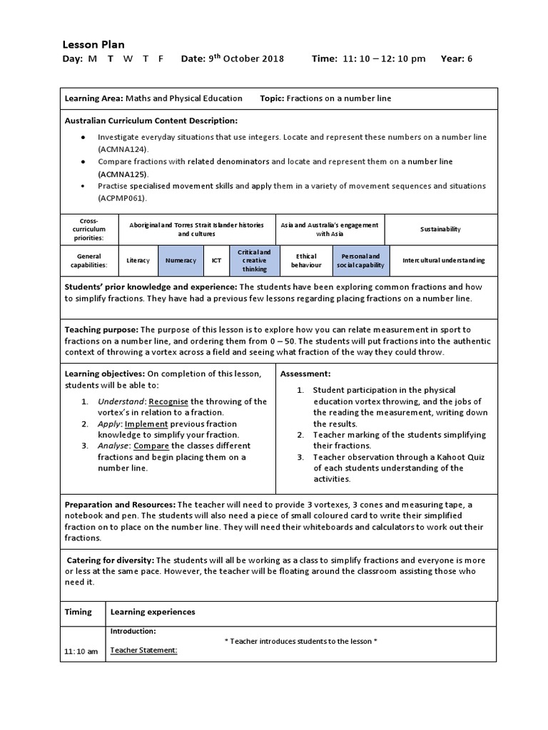 Lesson Plan: Day: M T W T F Date: 9 | PDF | Fraction (Mathematics ...