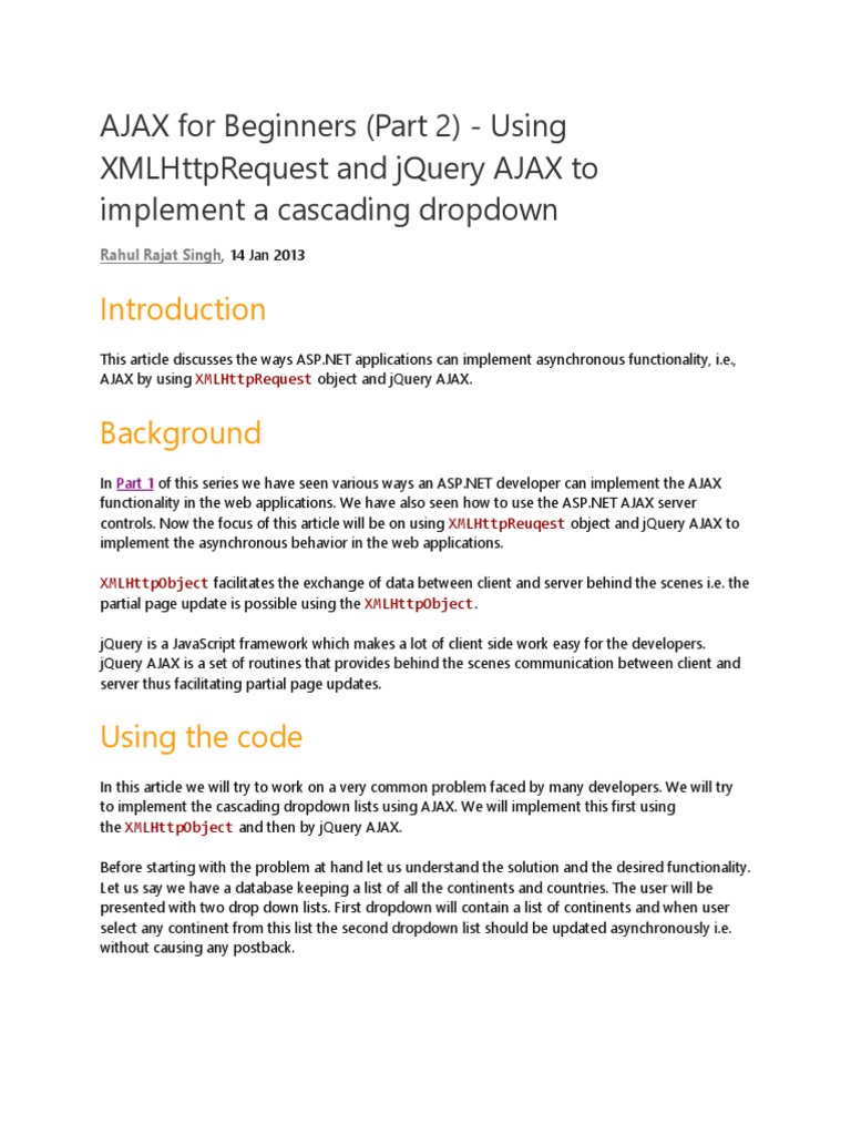 Using Xmlrequest And Jquery Ajax To Implement A Cascading Dropdown Pdf Ajax Programming 6916