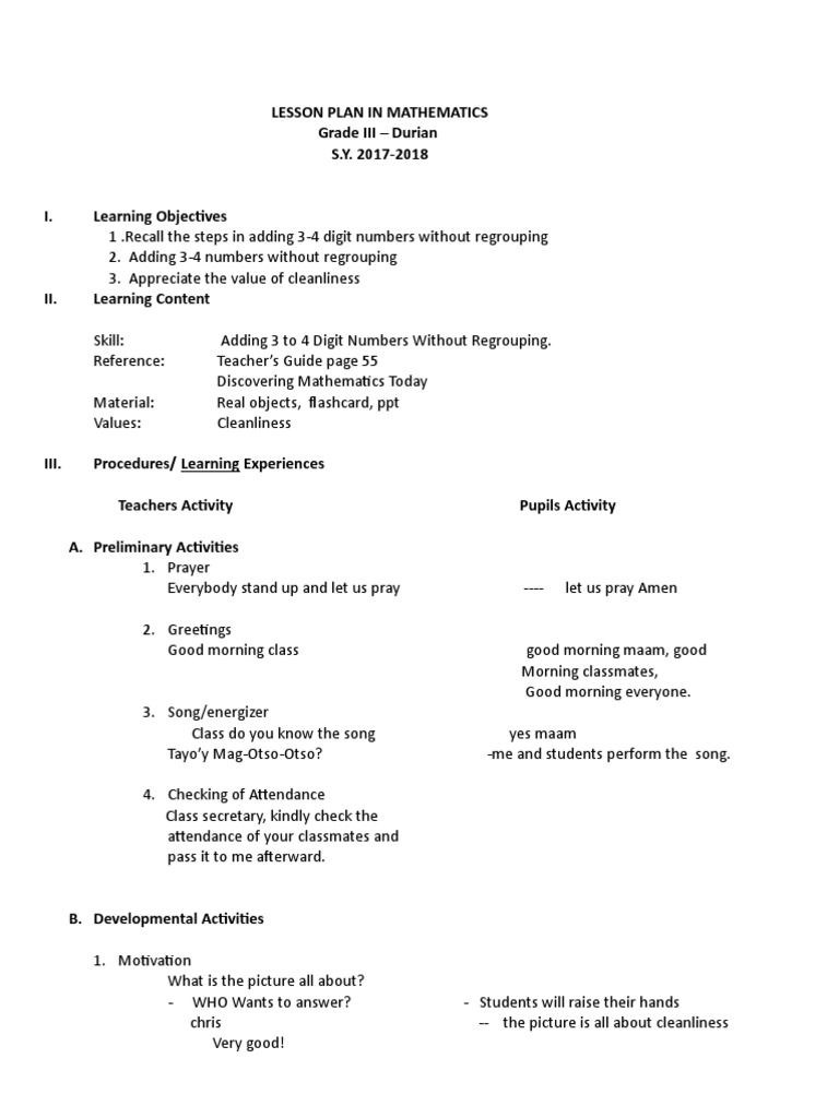 Lesson Plan in Mathematics | PDF | Lesson Plan | Education Theory