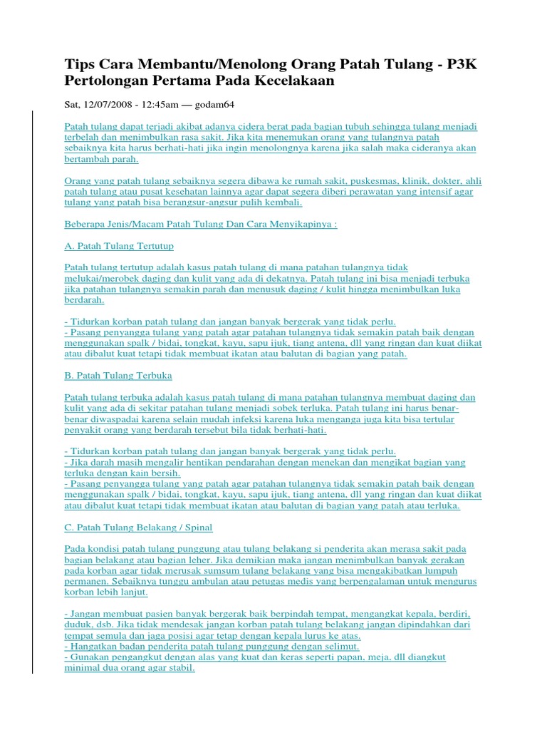 Tips Cara Membantu/Menolong Orang Patah Tulang - P3K Pertolongan ...