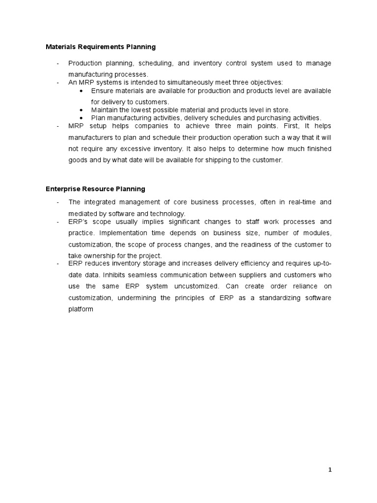 Materials Requirements Planning | PDF