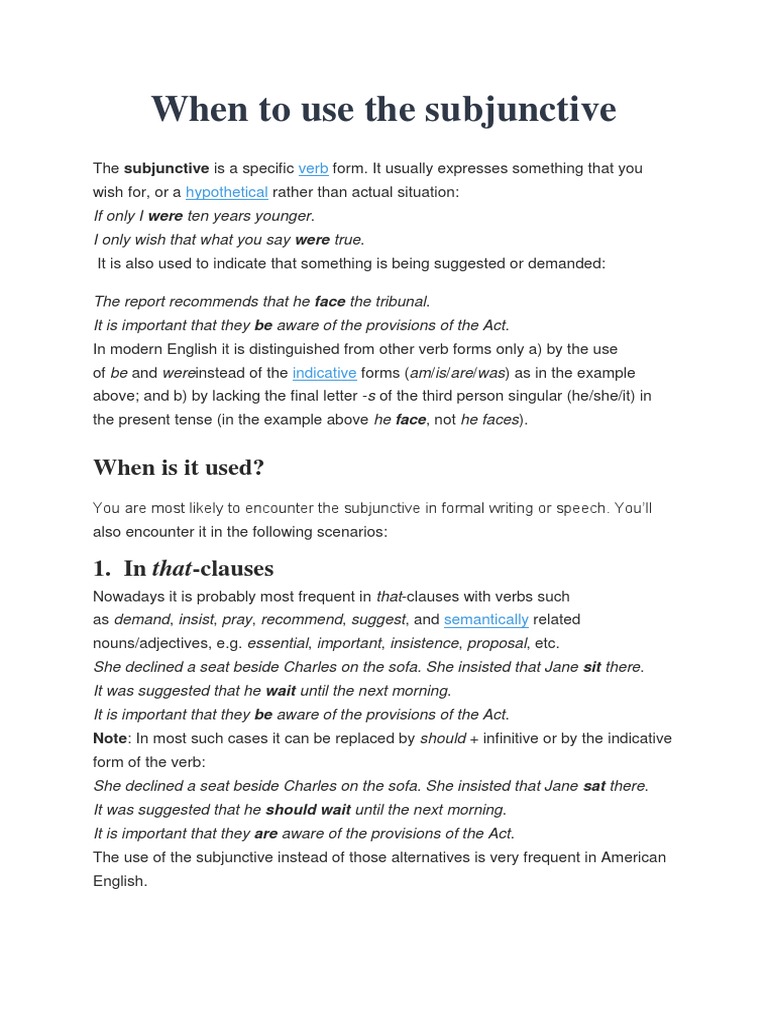 When To Use The Subjunctive | PDF | Verb | Subject (Grammar)