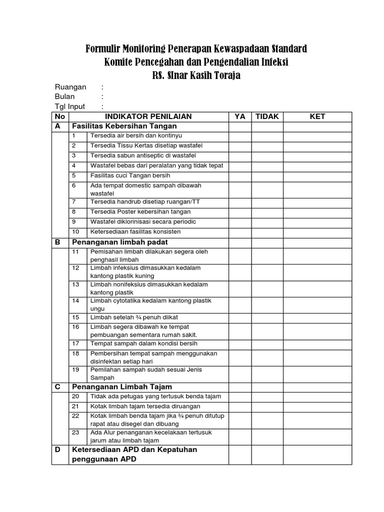 Formulir Monitoring Penerapan Kewaspadaan Standard | PDF