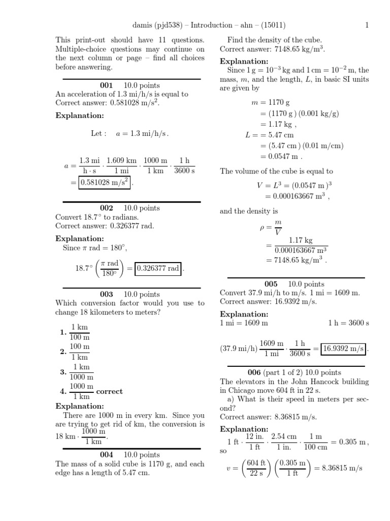 Homework 1 | PDF | Units Of Measurement | Physical Quantities