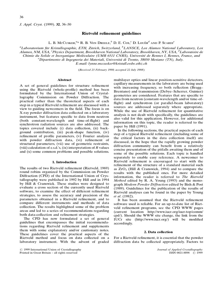 Rietveld Refinement Guidelines | PDF | X Ray Crystallography | Diffraction