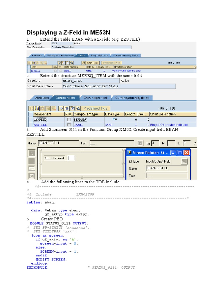 Displaying A Z-Field in ME53N | PDF