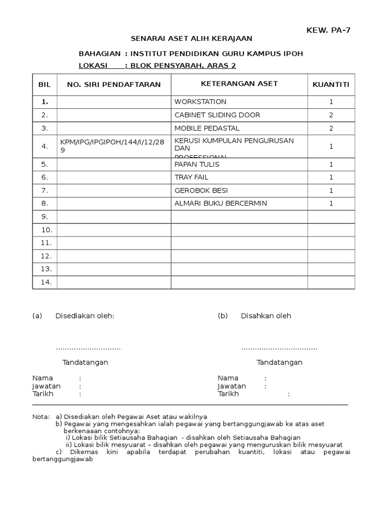 Borang - KEW PA-7 | PDF