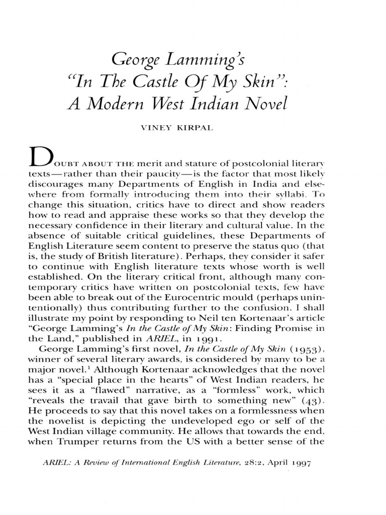 Lamming's 'In The Castle of My Skin": A Modern West Indian Novel | PDF ...