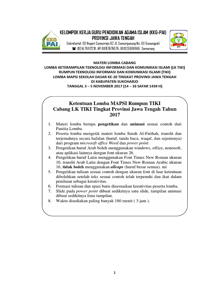 Lomba TIKI MAPSI SD 2024 Jawa Tengah | PDF | Karier & Perkembangan | Bisnis