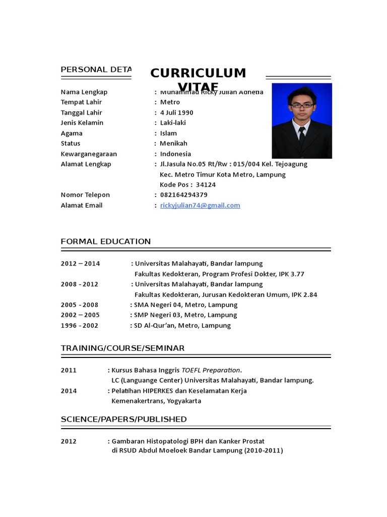 Contoh CV | PDF | Pengembangan Diri