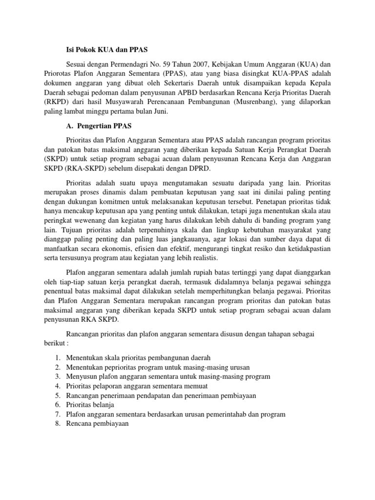 Resume Ppas, Kua, Dan Dpa-Skpd | PDF | Pengelolaan Keuangan & Uang