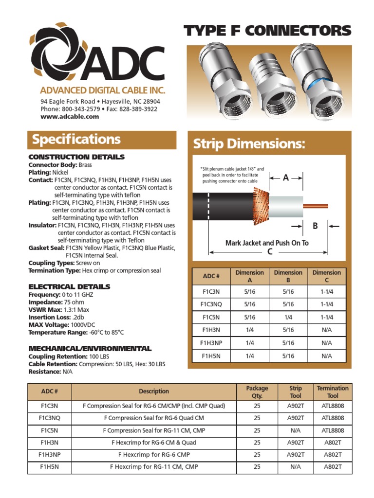 ADC F Connectors | PDF | Coaxial Cable | Electrical Connector