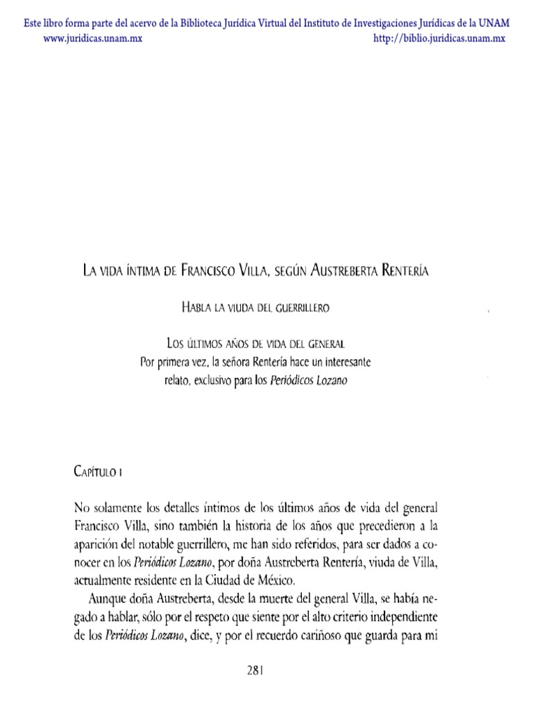 La Vida Íntima de Pancho Villa Según Austreberta Rentería, de José ...