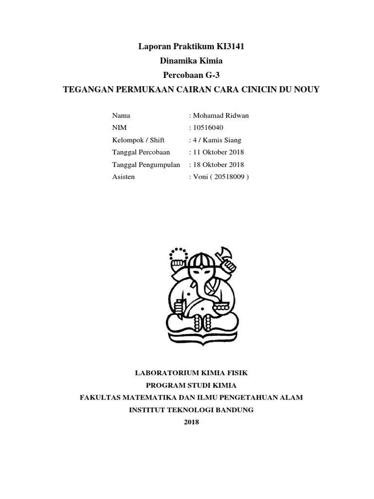 LKF G 3 - Tegangan Permukaan Cairan Cara Cincin Du Nouy | PDF