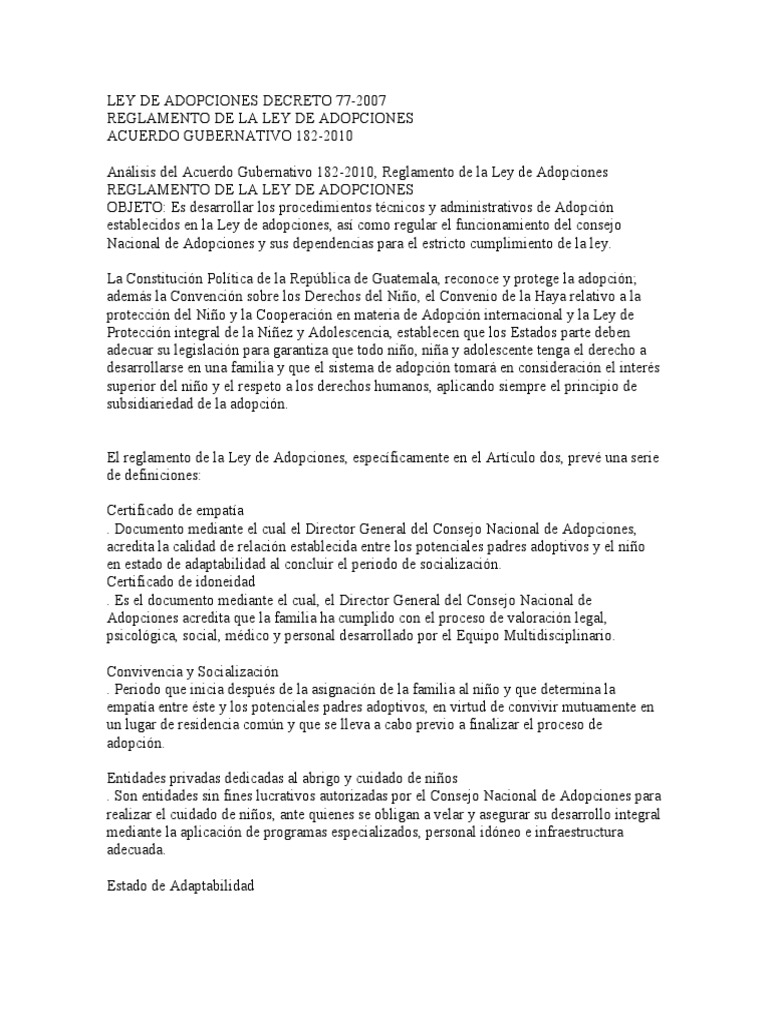 Reglamento Adopciones Guatemala 2010 | PDF | Adopción | Regulación