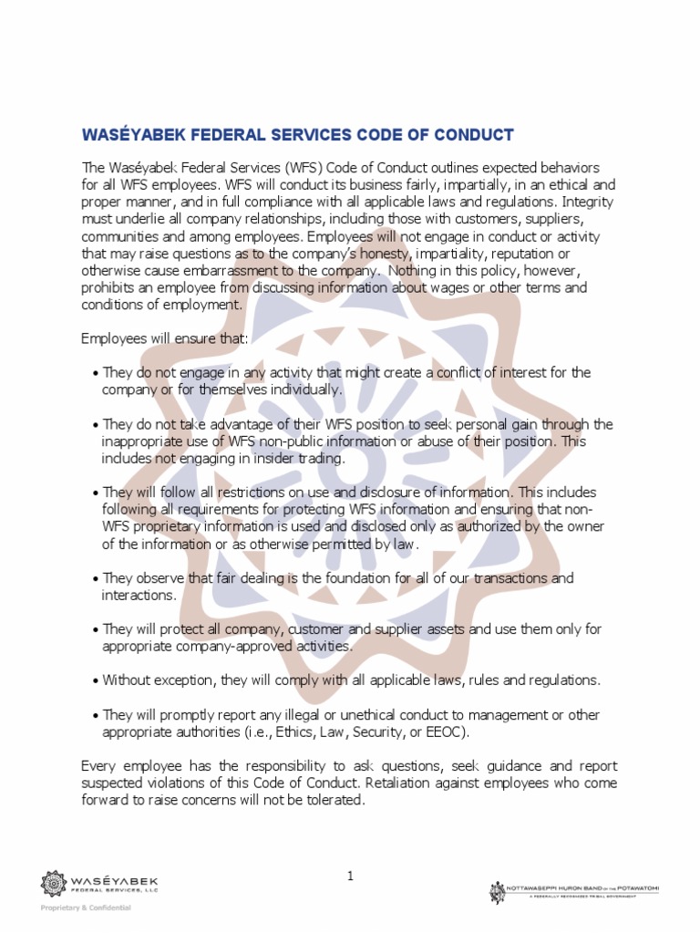 Waséyabek Federal Services Code of Conduct | PDF | Insider Trading ...